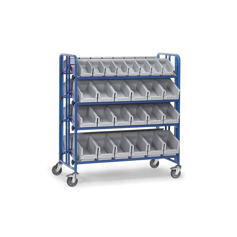 Chariot double rangée plateaux inclinables mise à disposition des pièces